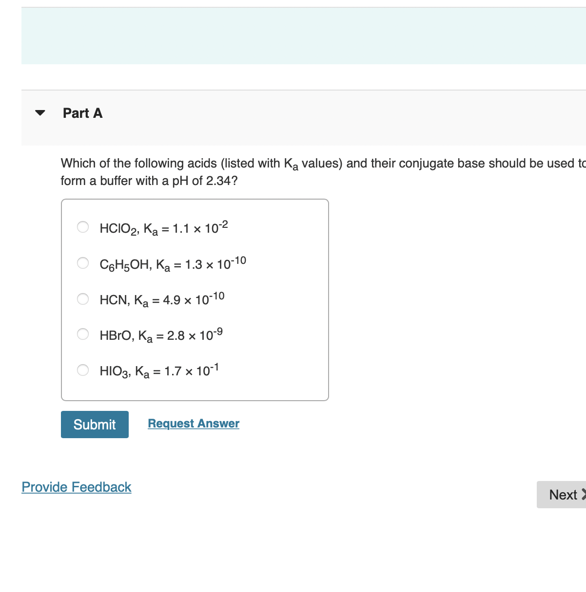 Part AWhich of the following acids (listed with Ka | Chegg.com