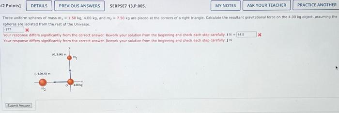 Solved Three uniform spheres of mass m1=1.50 kg,4.00 kg, and | Chegg.com