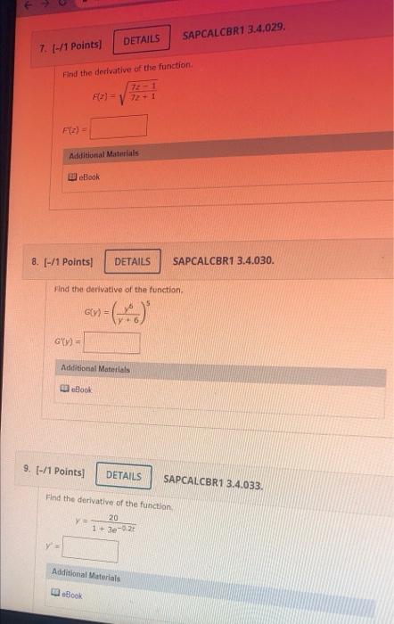 Solved DETAILS SAPCALCBR1 3.4.029. 7. 1-1 Points) Find the | Chegg.com Solved DETAILS SAPCALCBR1 3.4.029. 7. 1-1 Points) Find the | Chegg.com