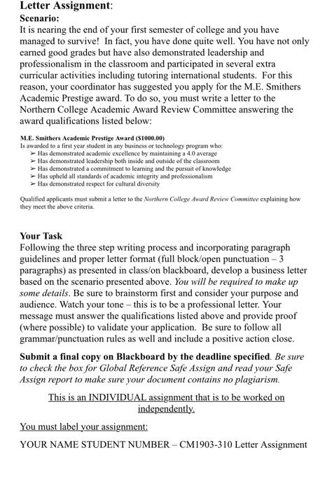 Letter Assignment: Scenario: It is nearing the end of | Chegg.com