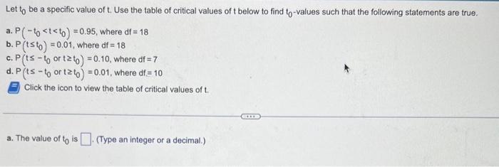 Solved Let t0 be a specific value of t. Use the table of | Chegg.com