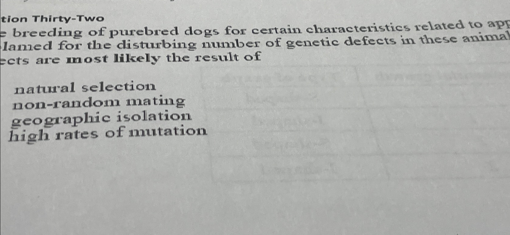 Solved tion Thirty-Two= ﻿breeding of purebred dogs for | Chegg.com