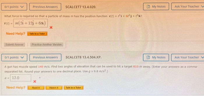 Solved 0/1 points Previous Answers SCALCET7 13.4.020. My | Chegg.com