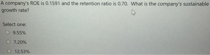 Solved A company's ROE is 0.1591 and the retention ratio is | Chegg.com