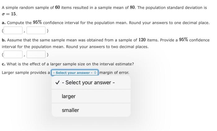 Solved A simple random sample of 60 items resulted in a | Chegg.com