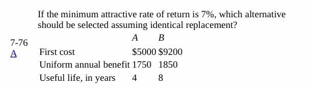 Solved If the minimum attractive rate of return is 7%, which | Chegg.com