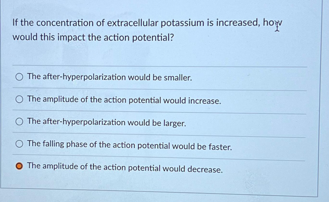 Solved If the concentration of extracellular potassium is | Chegg.com