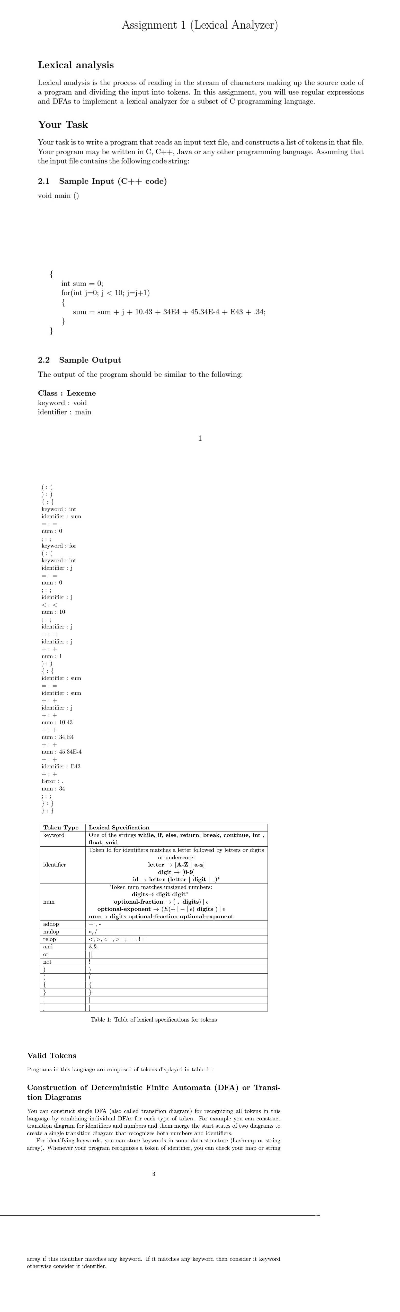 Solved Assignment 1 (Lexical Analyzer)Lexical | Chegg.com