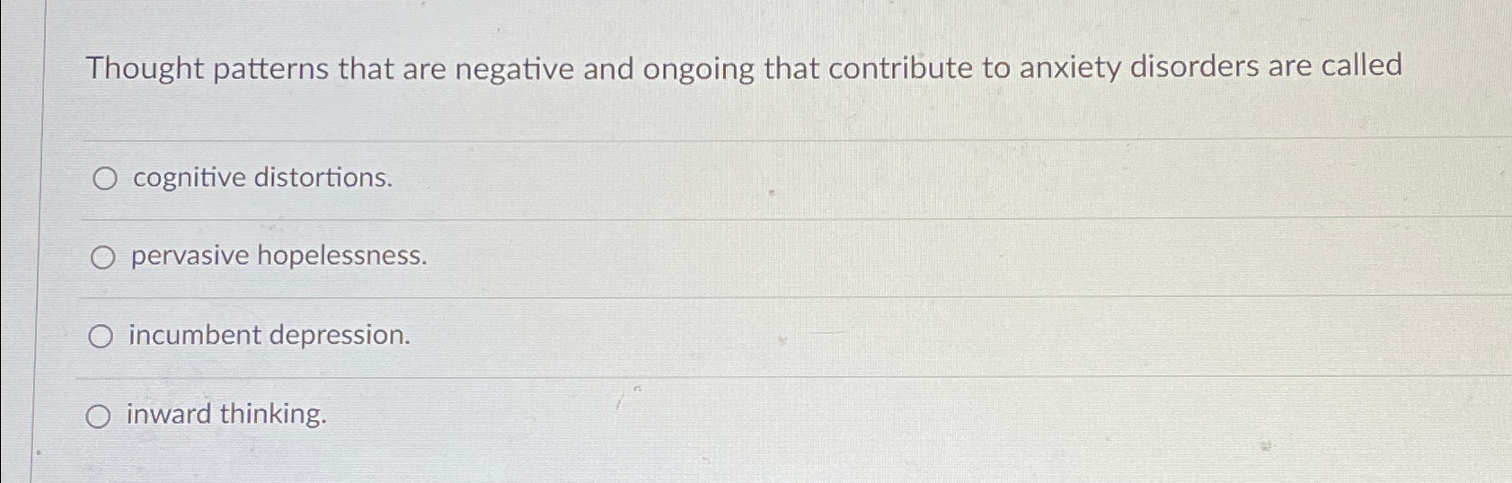 Solved Thought patterns that are negative and ongoing that | Chegg.com