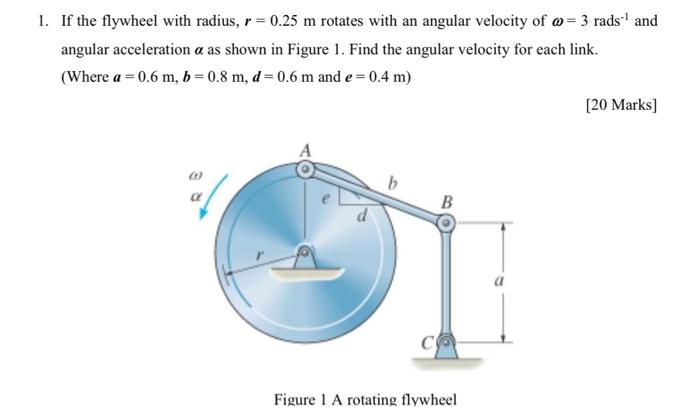Solved 1. If the flywheel with radius, r=0.25 m rotates with | Chegg.com