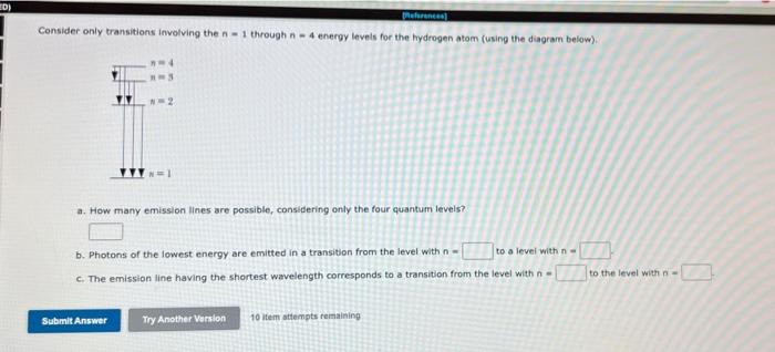 Solved Consider only transitions involving the n=1 through | Chegg.com