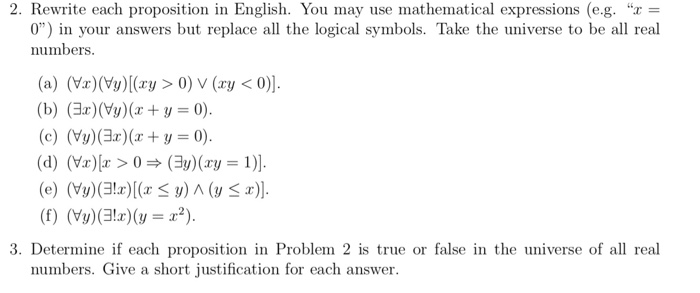 Solved 2. Rewrite each proposition in English. You may use | Chegg.com