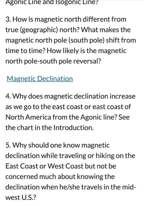 Solved Agonic Line and Isogonic Line? 3. How is magnetic | Chegg.com