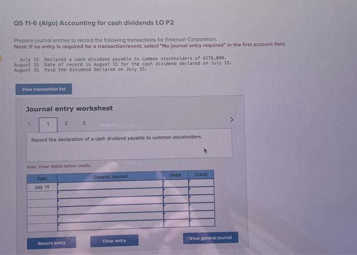 Solved QS 11-6 (Algo) Accounting for cash dividends LO P2 | Chegg.com