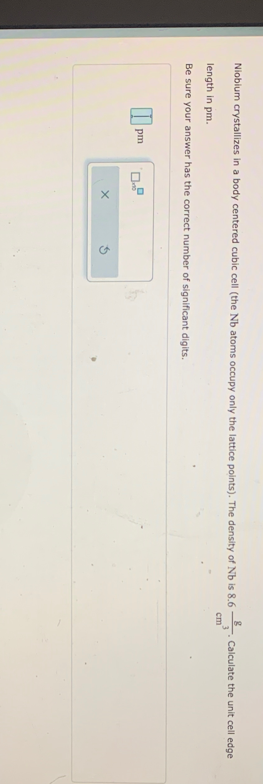 Solved Niobium crystallizes in a body centered cubic cell | Chegg.com