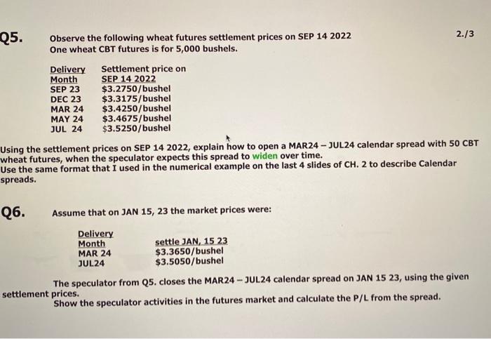 Observe the following wheat futures settlement prices | Chegg.com