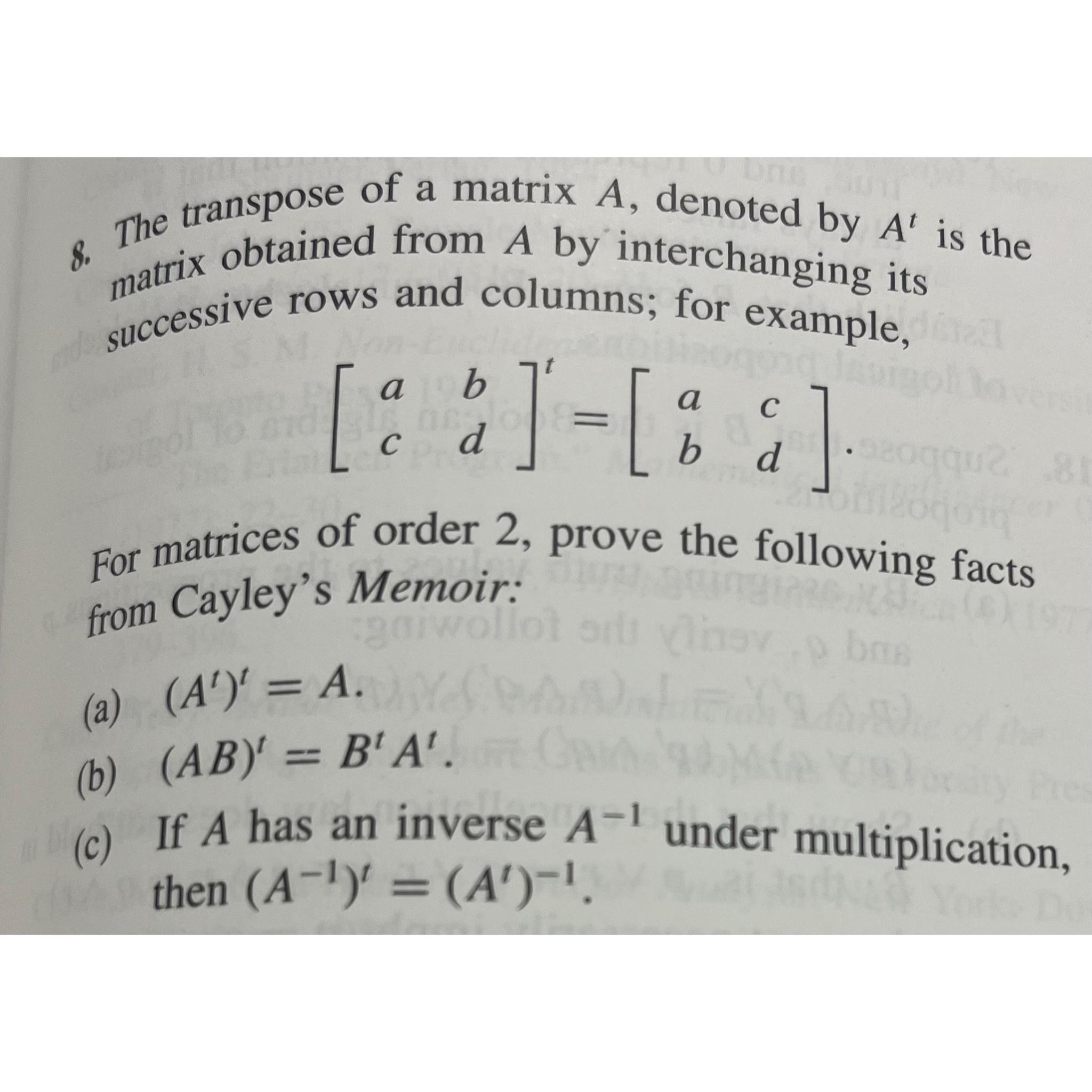 Solved The transpose of a matrix A, ﻿denoted by At ﻿is the | Chegg.com
