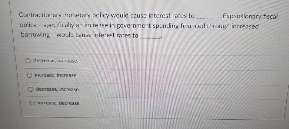 Solved Contractionary monetary policy would cause interest | Chegg.com