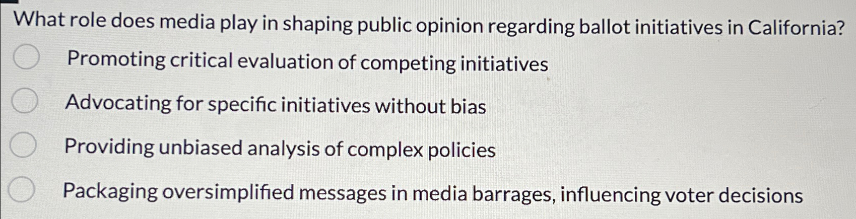 Solved What role does media play in shaping public opinion | Chegg.com