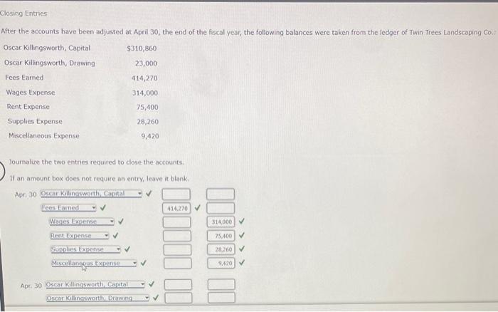 Solved Closing Entries After the accounts have been adjusted | Chegg.com