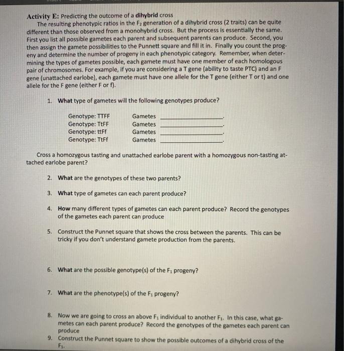 Solved Activity E: Predicting the outcome of a dihybrid | Chegg.com