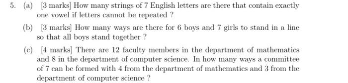 Solved 5. (a) [3 marks] How many strings of 7 English | Chegg.com