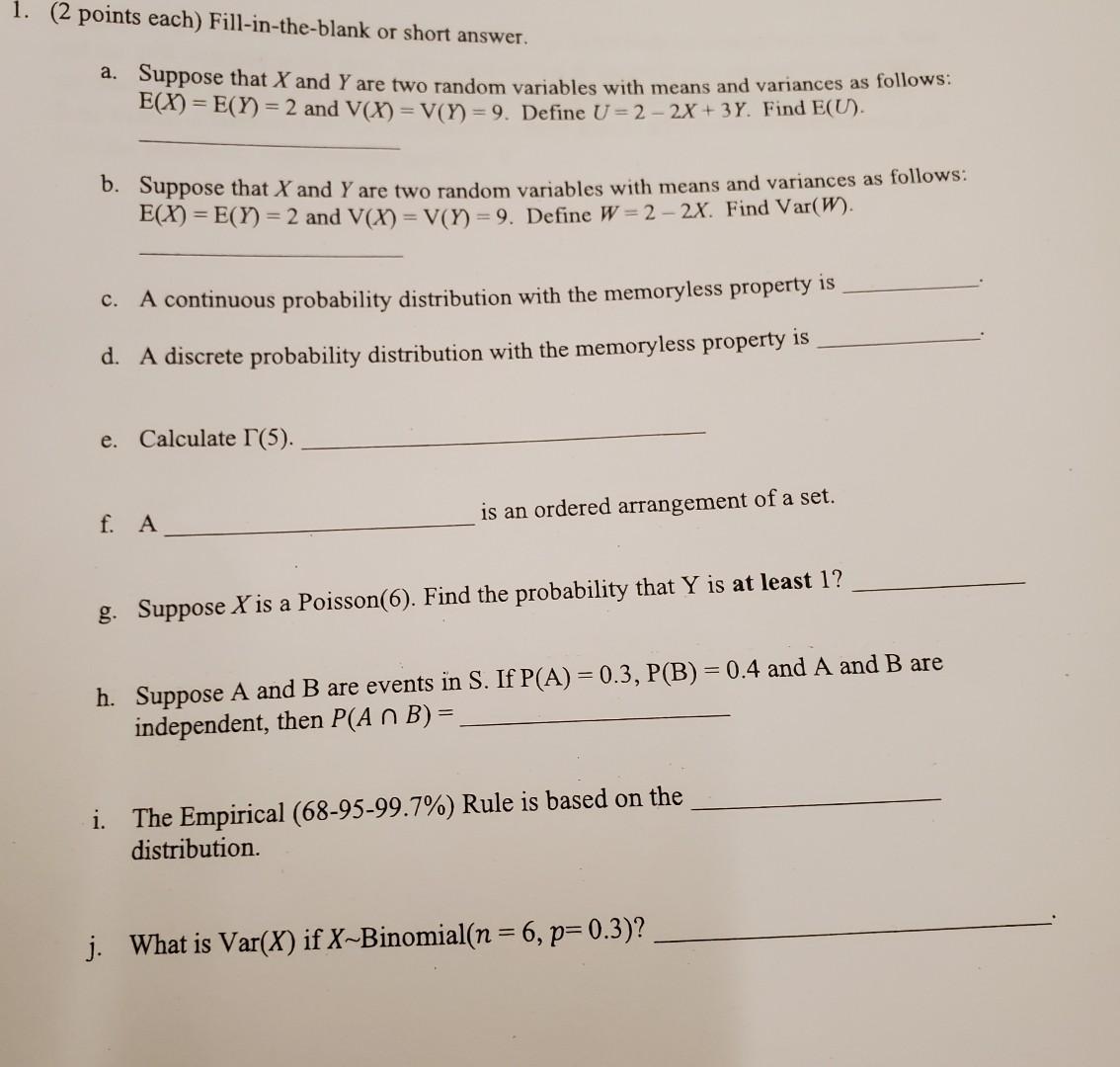 Solved a. Suppose that X and Y are two random variables with | Chegg.com