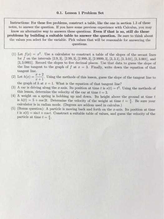 Solved 0.1. Lesson 1 Problem Set Instructions for these five | Chegg.com