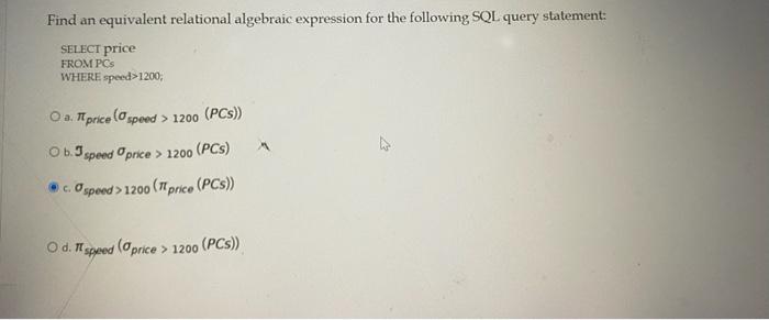 Solved Find an equivalent relational algebraic expression | Chegg.com