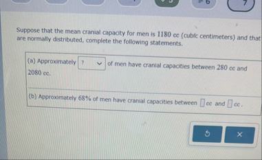 Solved Suppose that the mean cranial capacity for men is | Chegg.com