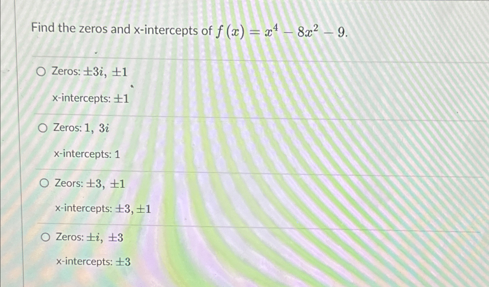 Solved Find the zeros and x-intercepts of | Chegg.com