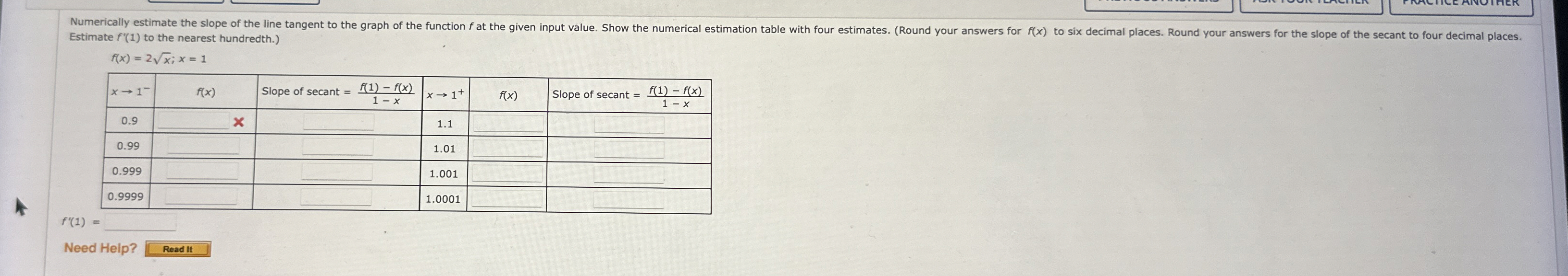 Solved Estimate f'(1) ﻿to the nearest | Chegg.com