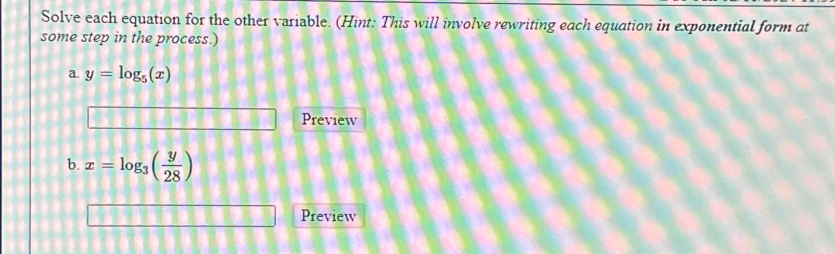 Solved Solve each equation for the other variable. (Hint: | Chegg.com