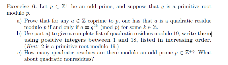 Solved Exercise 6. ﻿Let pinZ+be an odd prime, and suppose | Chegg.com