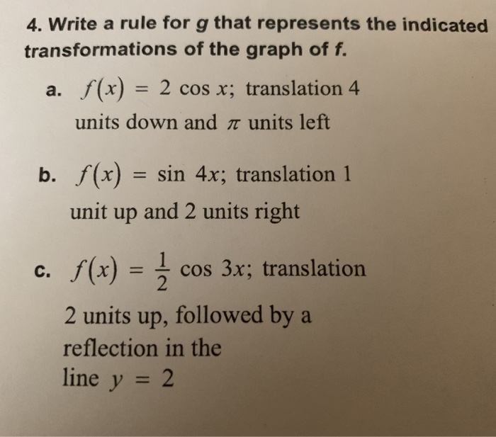 Solved 4. Write a rule for g that represents the indicated | Chegg.com