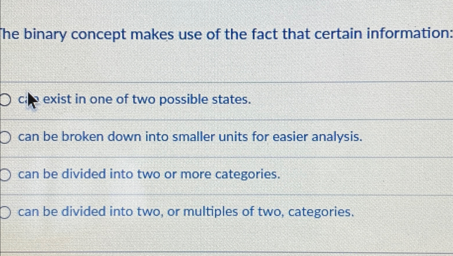 Solved he binary concept makes use of the fact that certain | Chegg.com