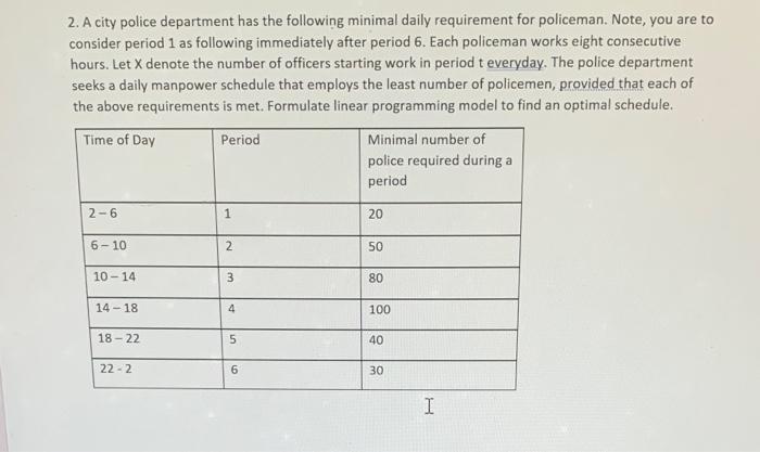 Solved 2. A city police department has the following minimal | Chegg.com