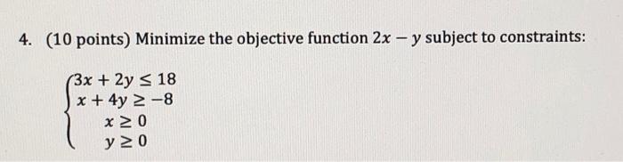 Solved 4. (10 points) Minimize the objective function 2x−y | Chegg.com
