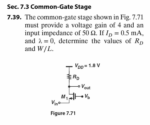 Solved Sec. 7.3 ﻿Common-Gate Stage7.39. ﻿The common-gate | Chegg.com