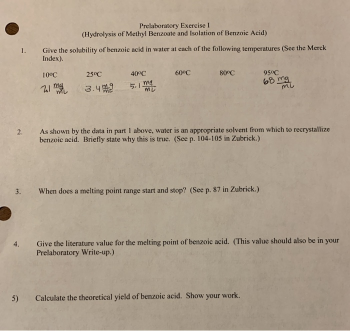 Solved Prelaboratory Exercise I (Hydrolysis of Methyl | Chegg.com
