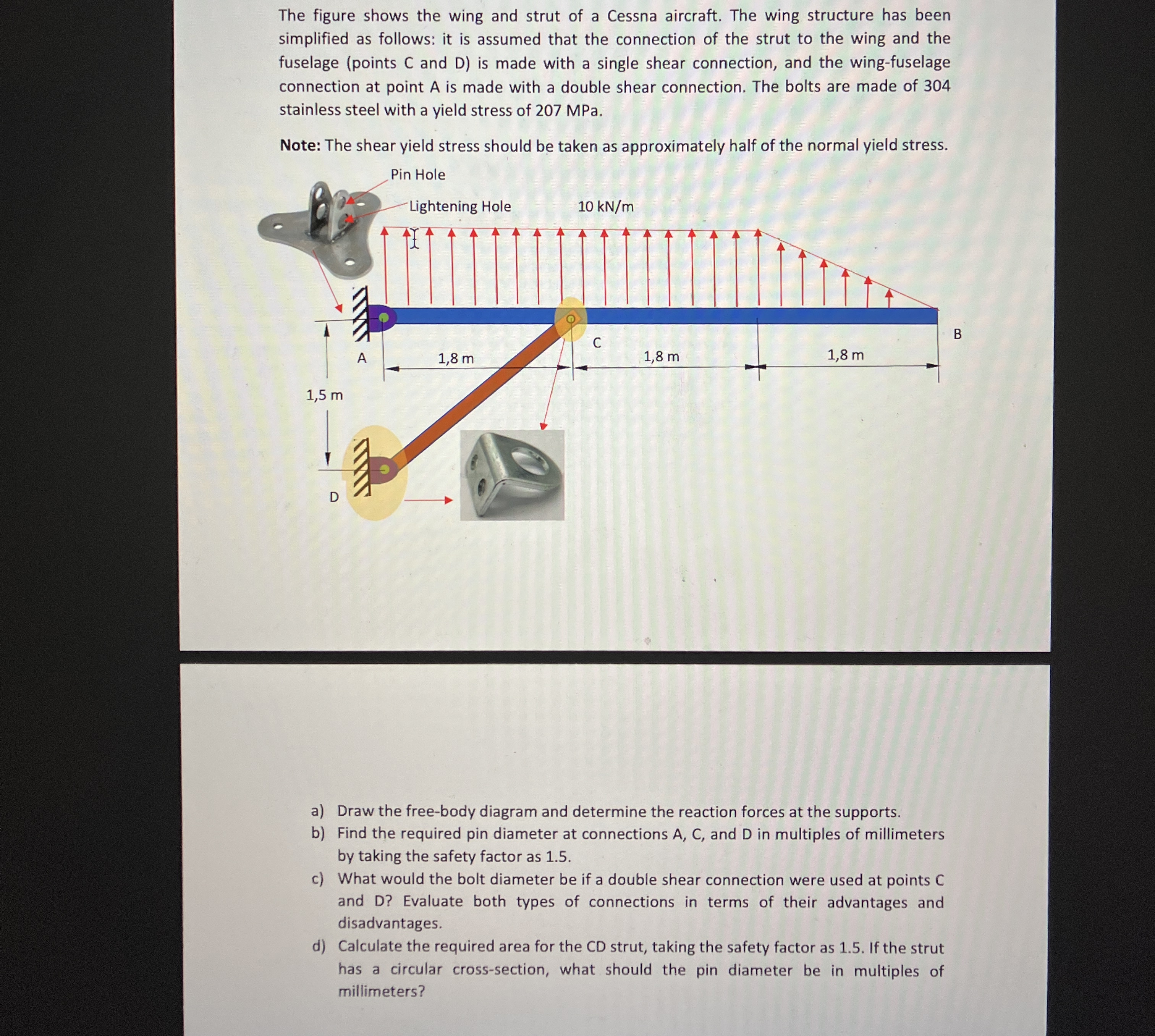 Solved The figure shows the wing and strut of a Cessna | Chegg.com