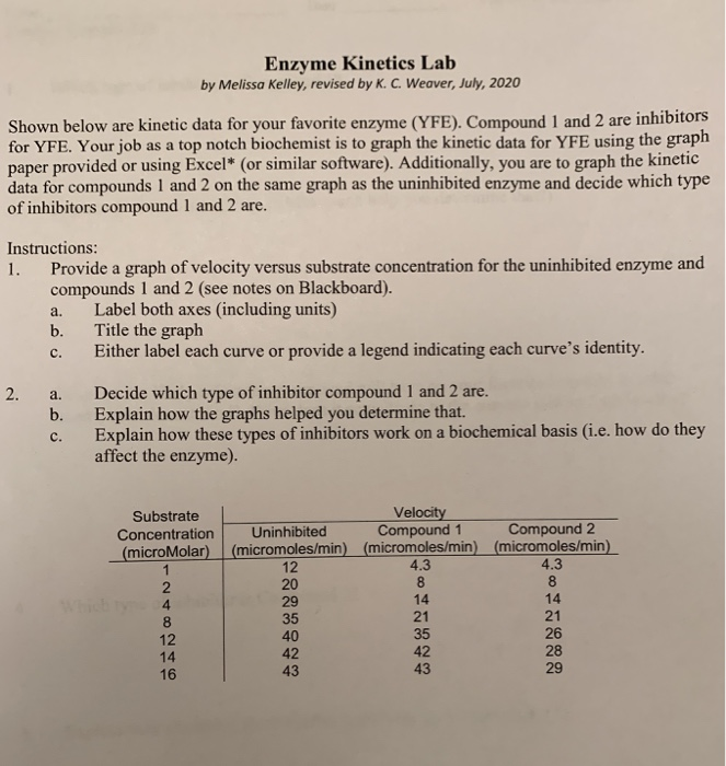 Enzyme Kinetics Lab by Melissa Kelley, revised by K. | Chegg.com