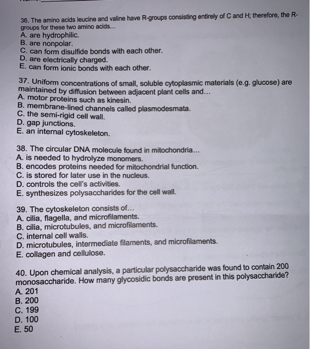 Solved 36. The amino acids leucine and valine have R-groups | Chegg.com