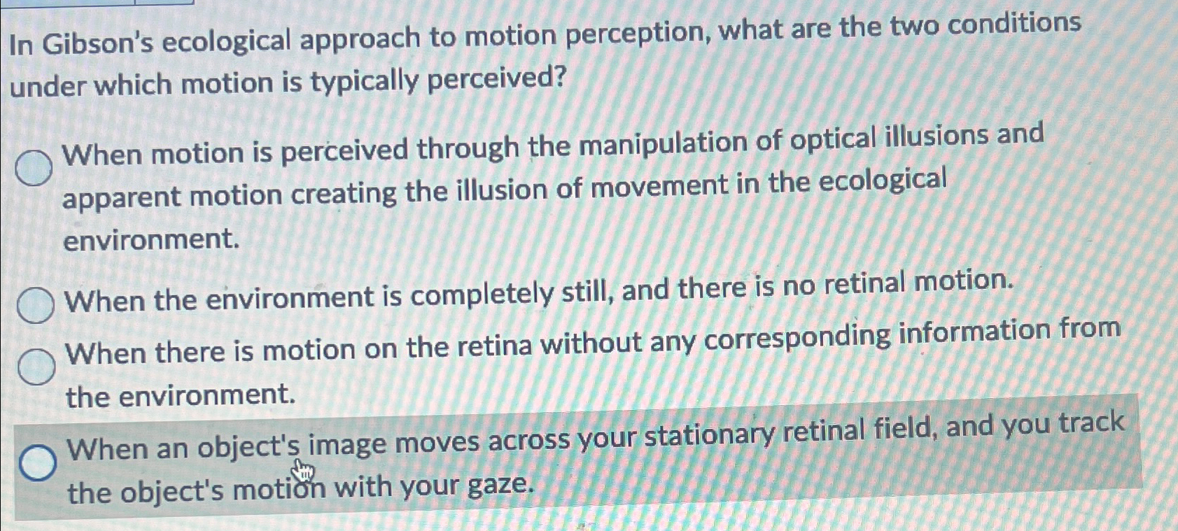 Solved In Gibson's ecological approach to motion perception, | Chegg.com