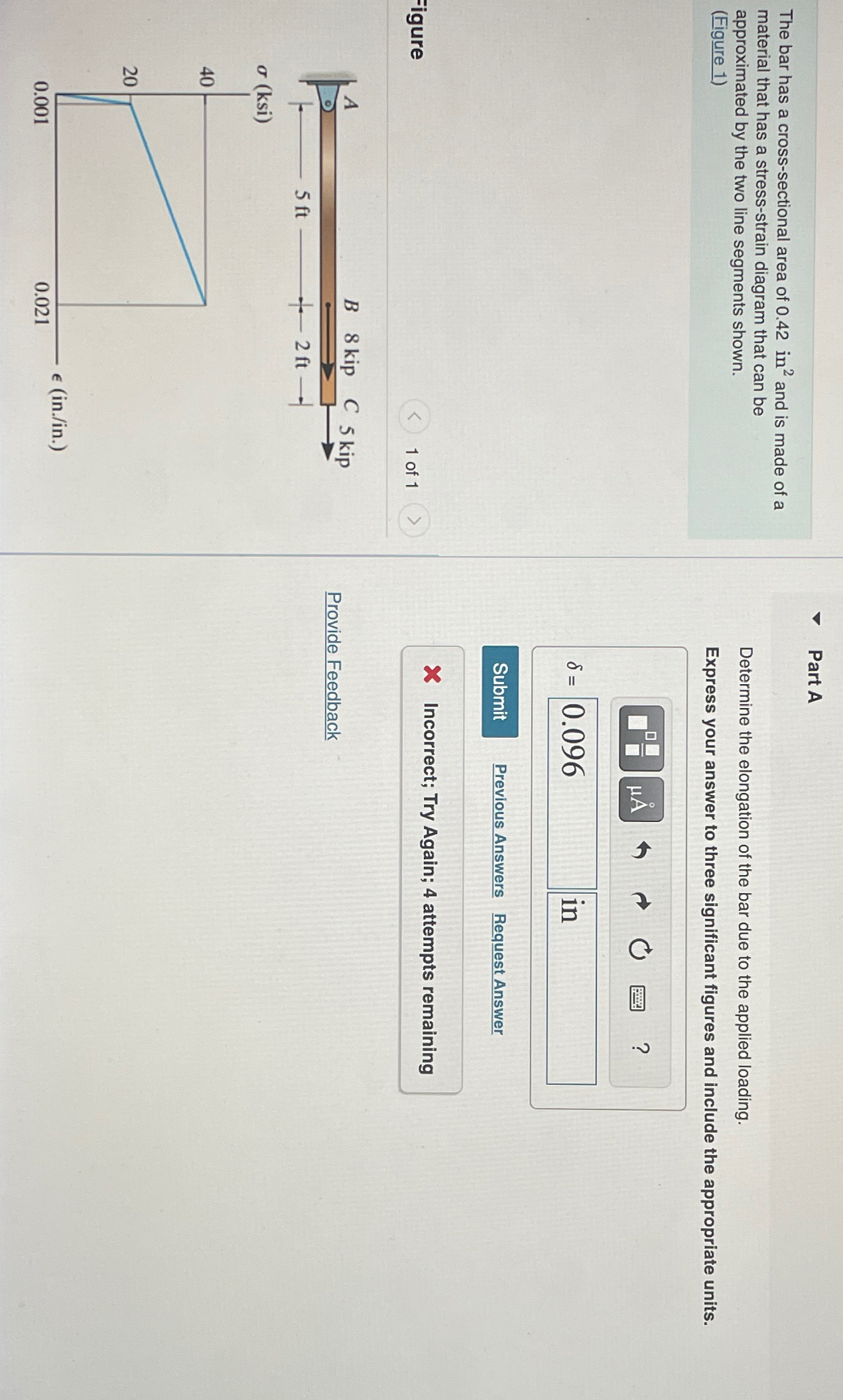 Solved Part AThe bar has a cross-sectional area of 0.42 ﻿in | Chegg.com