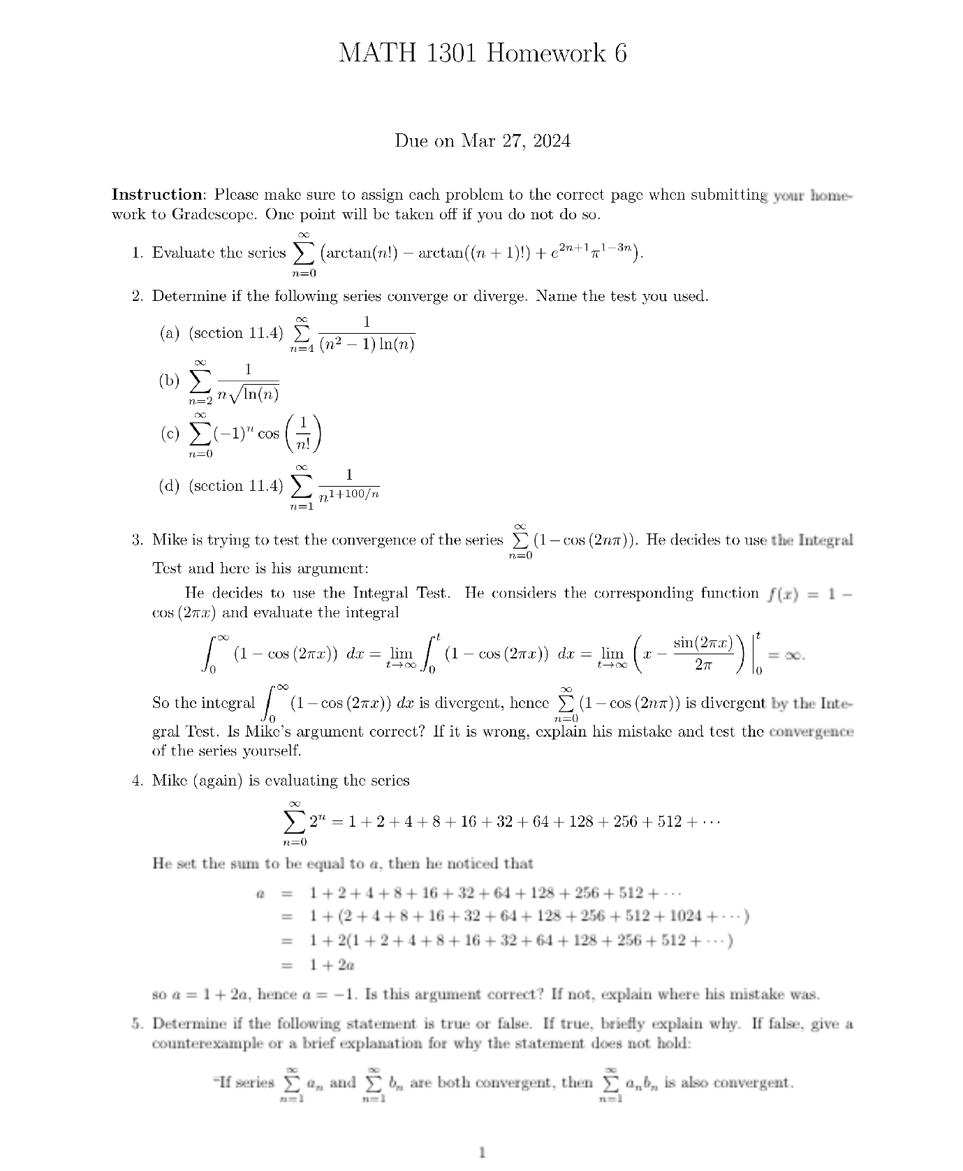 Solved MATH 1301 ﻿Homework 6Due on Mar 27, 2024Instruction: | Chegg.com