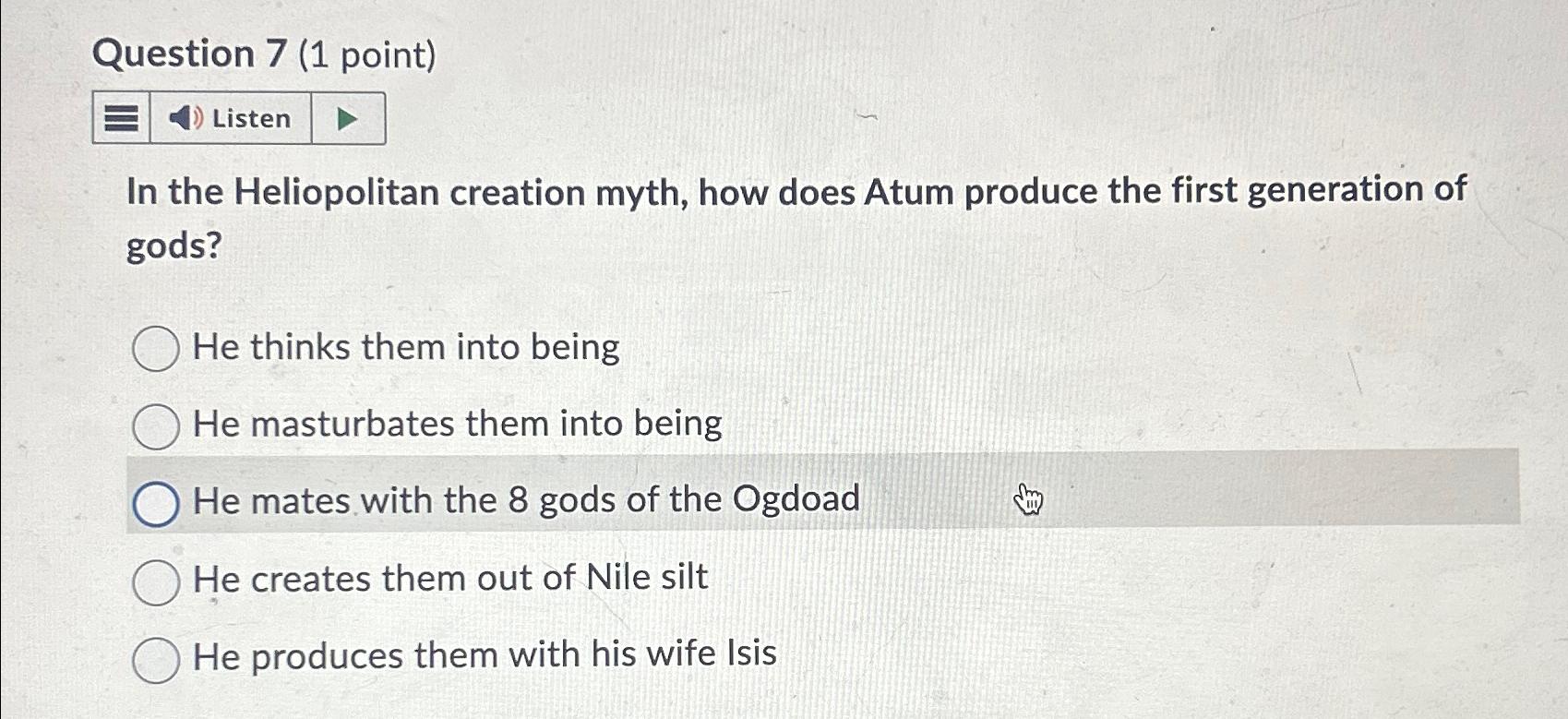 Solved Question 7 (1 ﻿point)In the Heliopolitan creation | Chegg.com