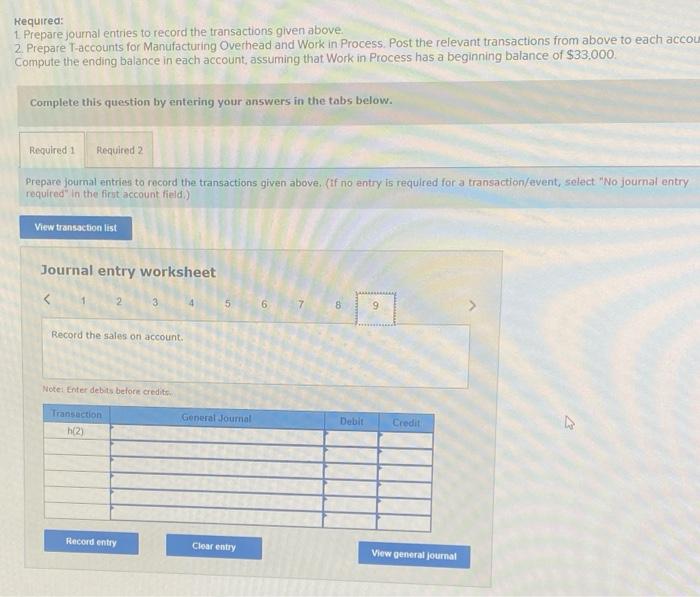 Solved Journal entry worksheet Other manufacturing overhead | Chegg.com