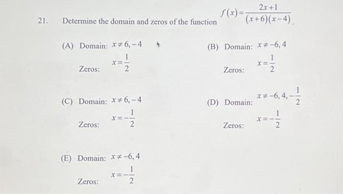 Solved 1. Determine the domain and zeros of the function | Chegg.com