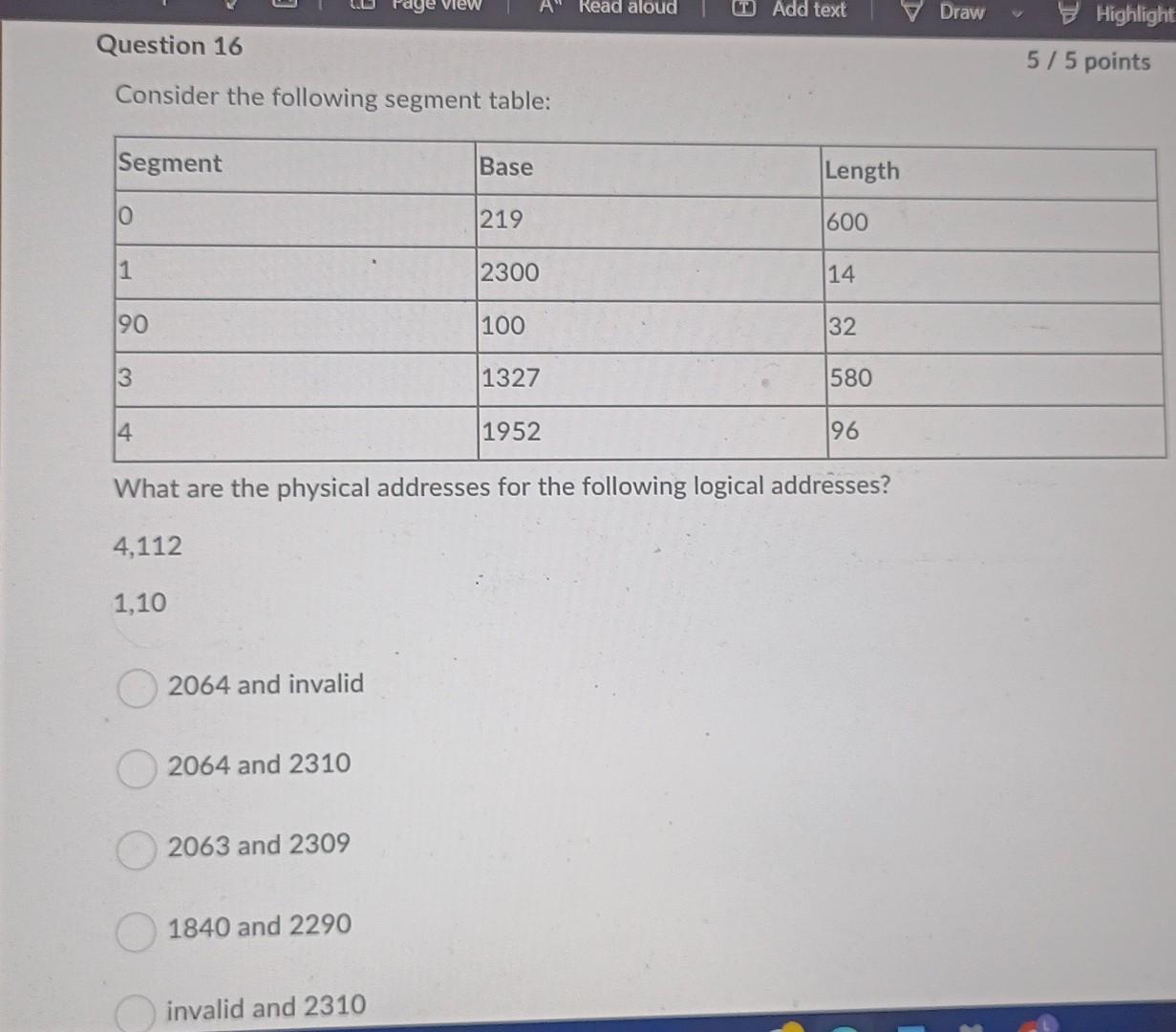 Solved Consider the following segment table: What are the | Chegg.com